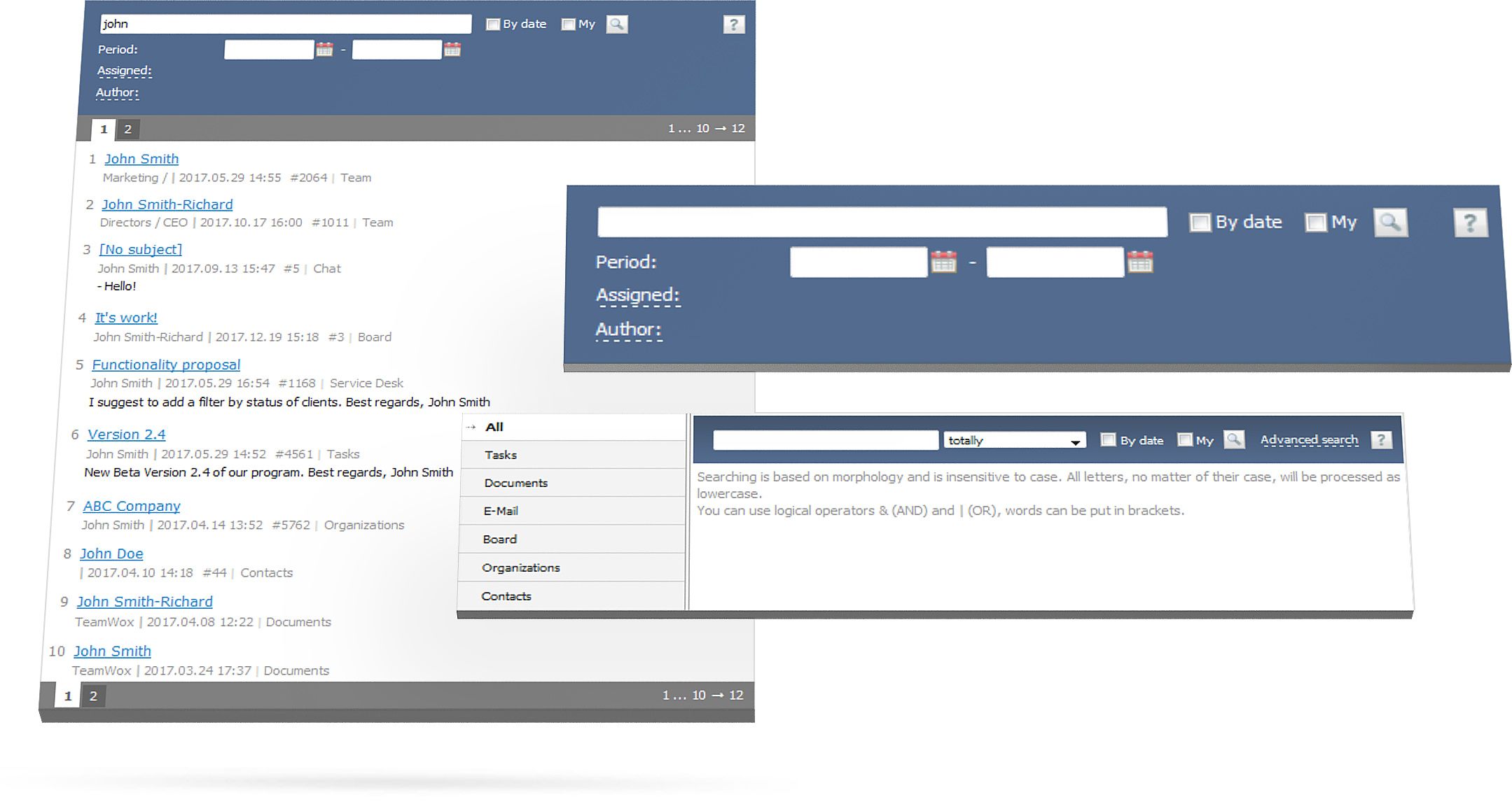 TeamWox groupware advanced morphological search system